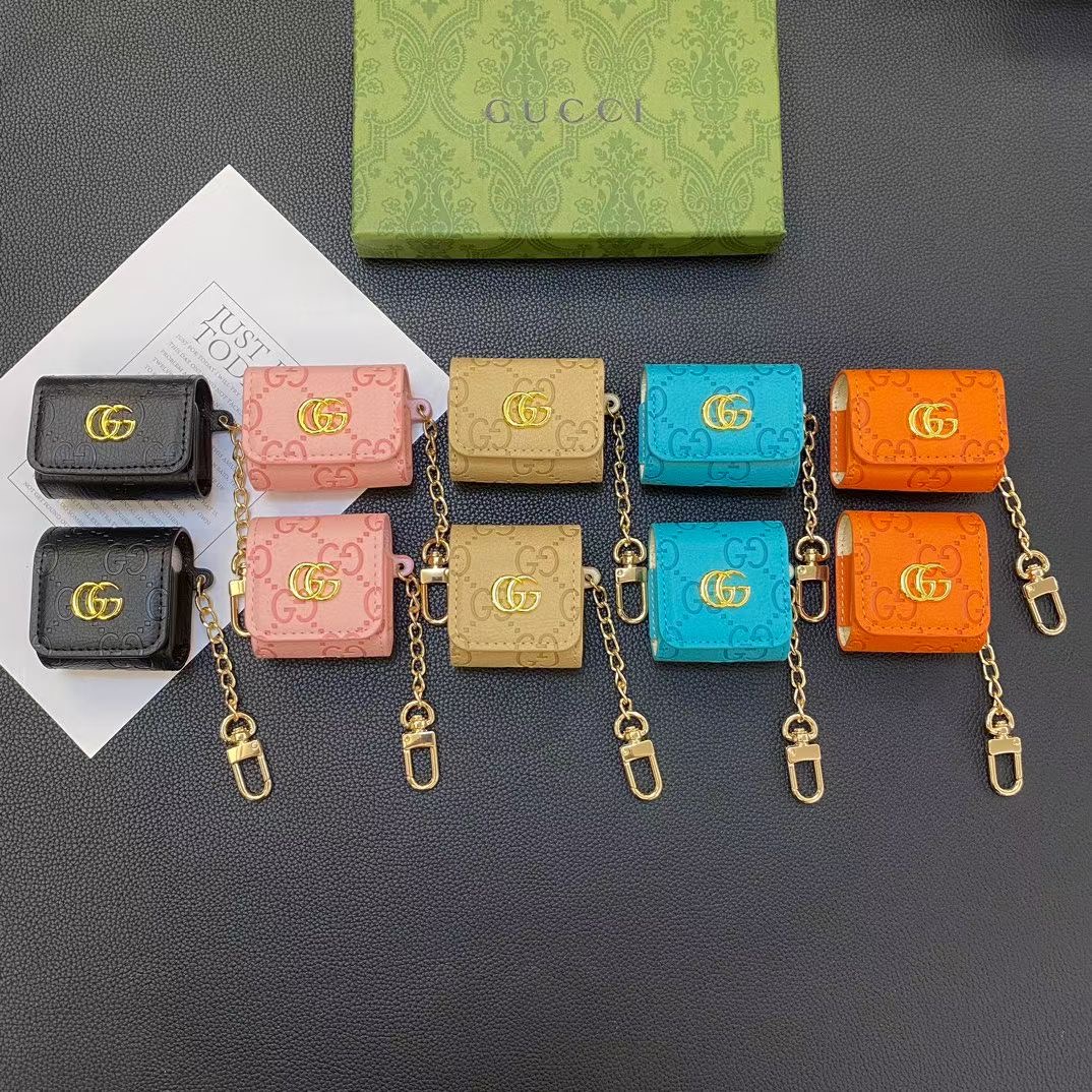 GG Gucci Airpods 3 Pro 2 Leather Case with Chain Holder Gucci Airpods Case|