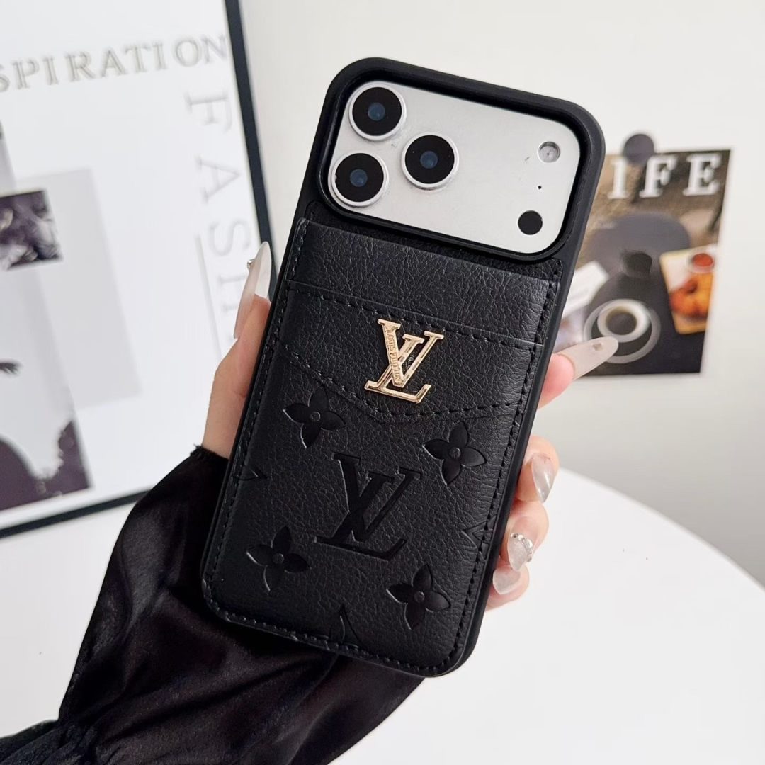Louis-Vuitton iPhone 17 Pro Max Leather Case with Card Holder Wallet ...