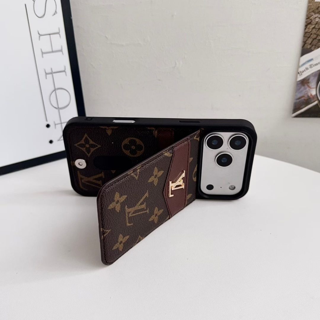 Louis-Vuitton iPhone 17 Pro Max Leather Case with Card Holder Wallet ...