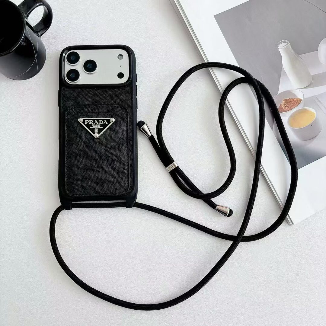 Prada-Milano iPhone 16 / 17 Pro Max Leather Case with Long Shoulder ...