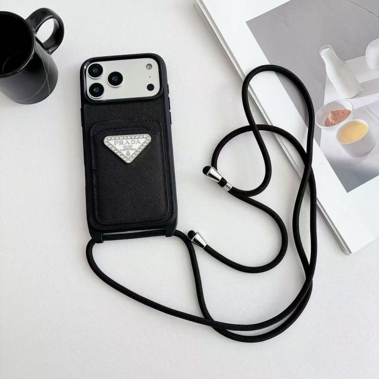 Prada-Milano iPhone 16 / 17 Pro Max Leather Case with Long Shoulder ...